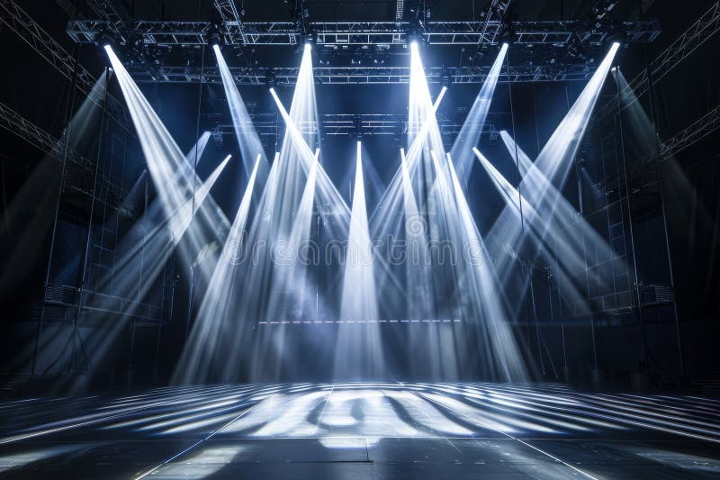 Concert Stage with Intense White Light Beams Stock Photo - Image of ...