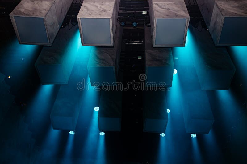 Concert Stage Lighting with Blue Beams Stock Photo - Image of crowd ...