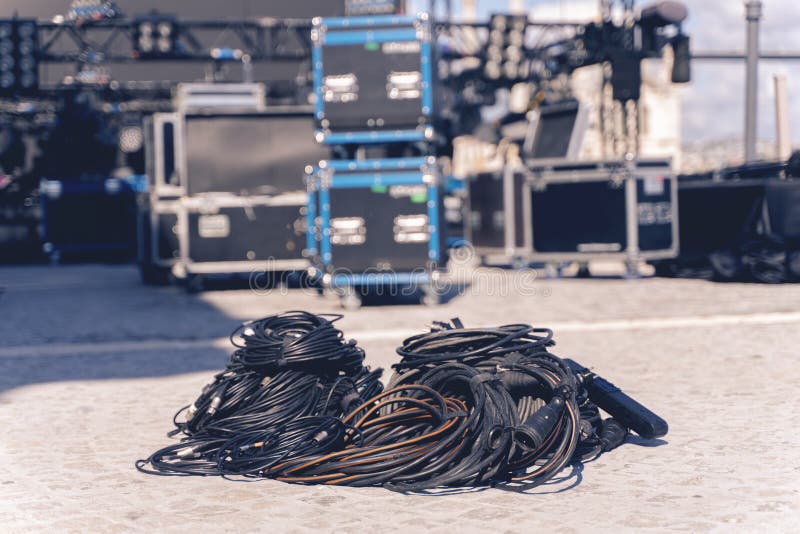 Boxes Stage Equipment for a Concert on Wood and Old Brick Stock Image ...