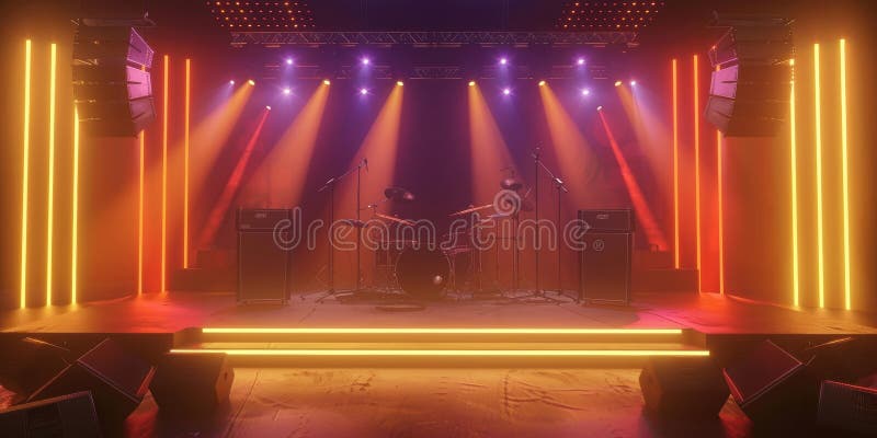 Concert Stage with Neon Lights. Created by Generative Artificial ...