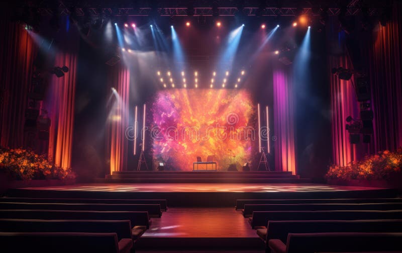 Concert Stage Setup with Dramatic Lighting and Large Screen. Created by ...