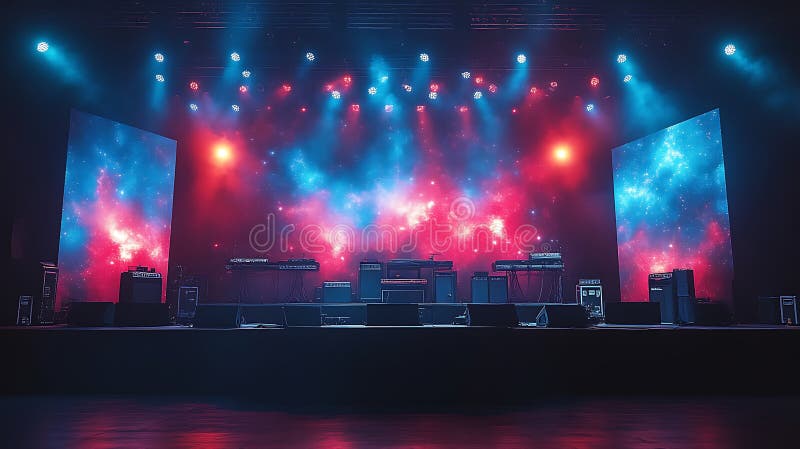Concert Stage Setup with Nebula Backdrop Lights Stock Illustration ...
