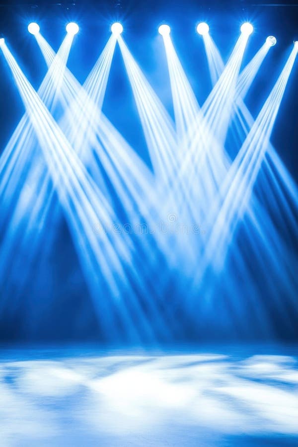 Concert Stage Illuminated by Deep Blue Lights with Spotlights Creating ...