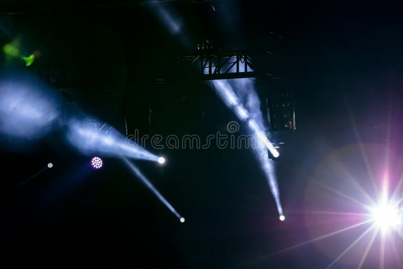 Lights of Projector Equipment Over Dark Stage Stock Photo - Image of ...