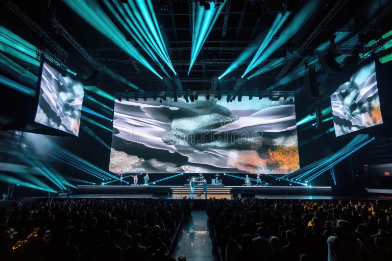 A Concert Venue with a Huge Screen Projecting Custom Visuals for the ...