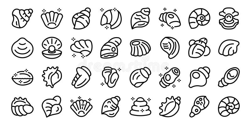Conch Icons Set Outline Vector. Shell Beach Stock Vector - Illustration ...