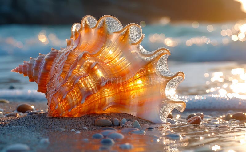 Conch Shell: Conch Shell on the Beach with Seashells and Pebbles Stock ...