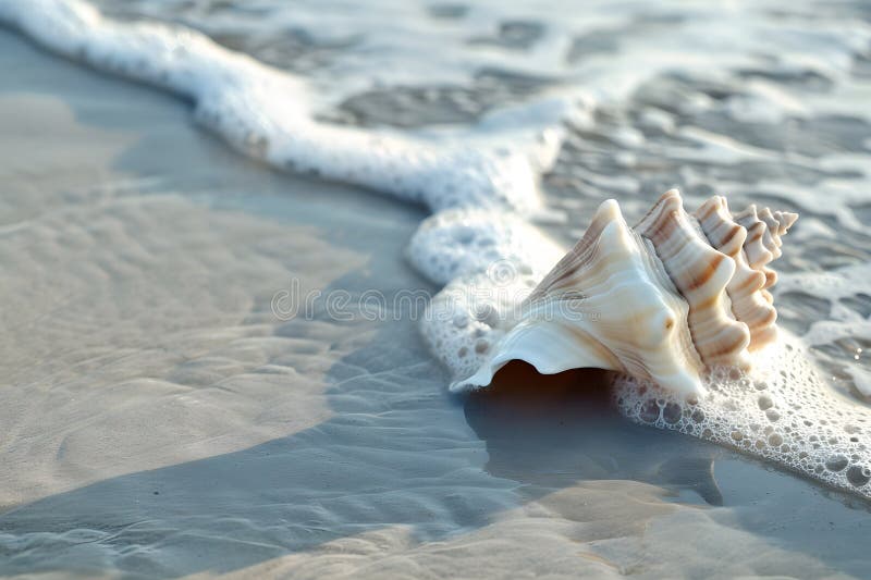 Conch Shell on Beach with Waves Lapping Stock Illustration ...