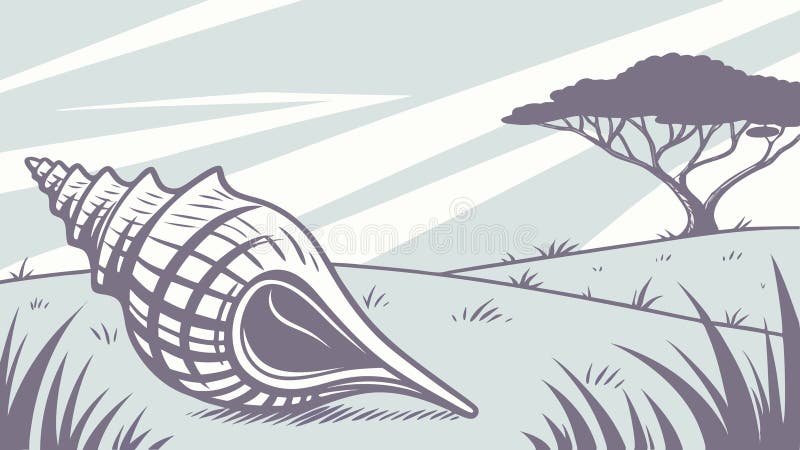 Conch Shell on Grassy Plains with Distant Trees, Vector Design ...