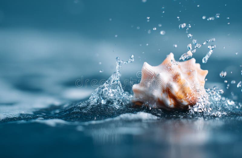 A Conch Shell Lies Calmly among the Turbulent Ocean Waves, Surrounded ...
