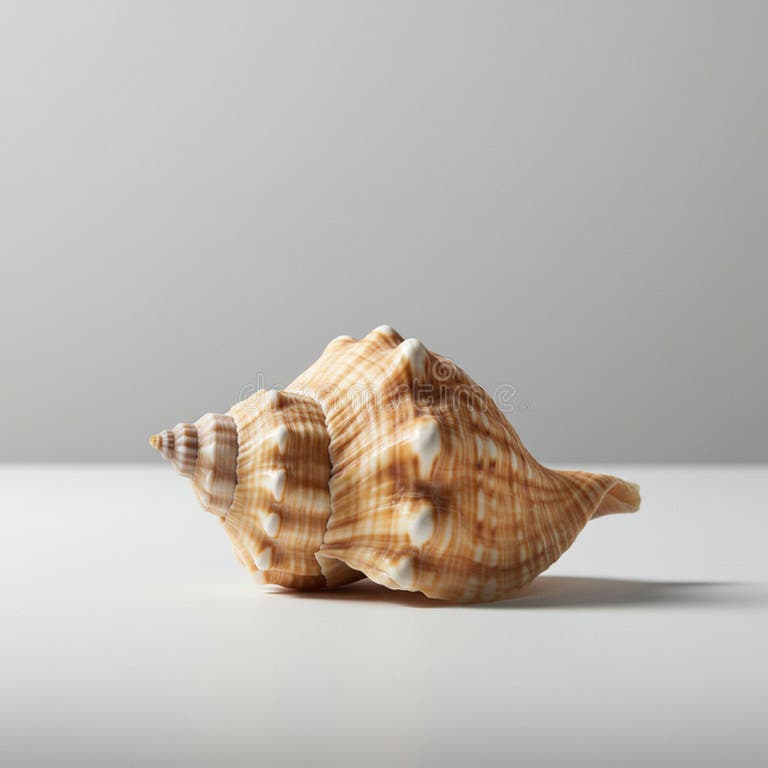 A Conch Shell Rests on a Flat White Surface Against a Neutral ...