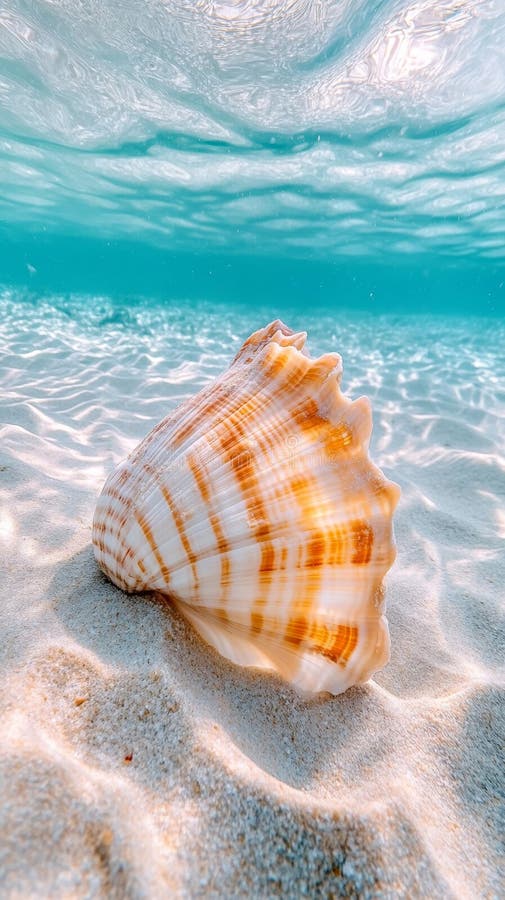 Conch Shell on Sandy Seabed Under Clear Turquoise Water, Marine Life ...
