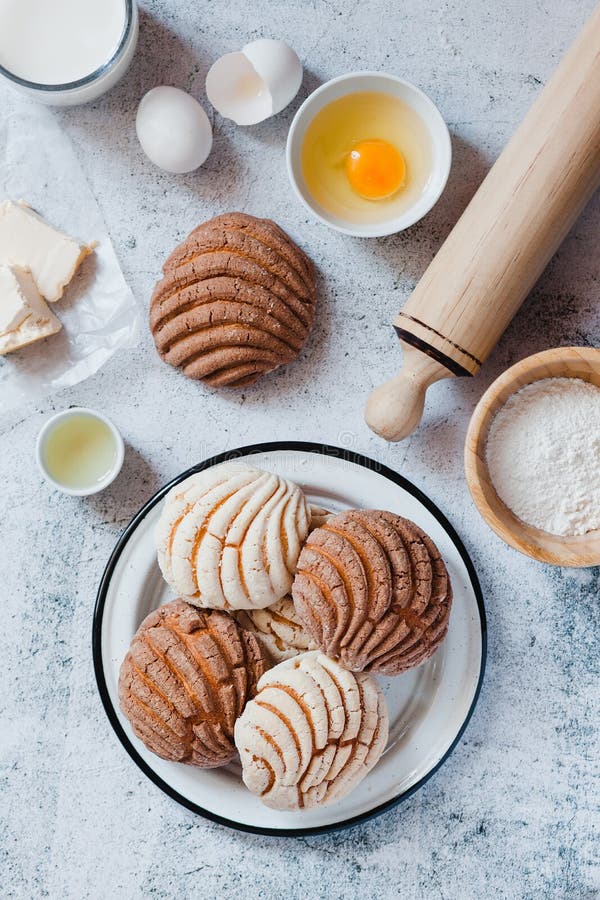Concha Mexican Bread, Ingredients for Baking Traditional Conchas in ...