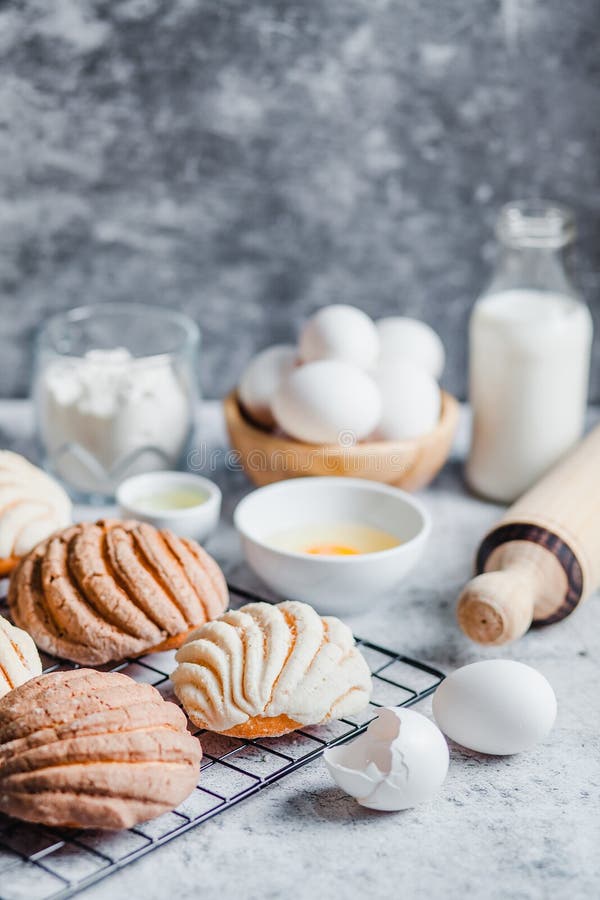 Concha Mexican Bread, Ingredients for Baking Traditional Conchas in ...