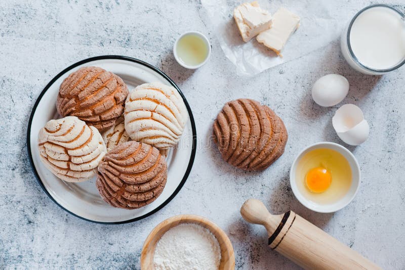 Conchas Mexican Bread Top View Baking Ingredients in Mexico Stock Photo ...