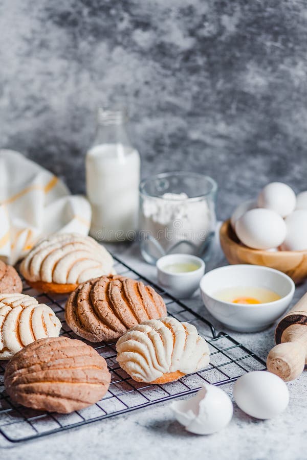 Conchas Mexican Bread Top View Baking Ingredients in Mexico Stock Photo ...
