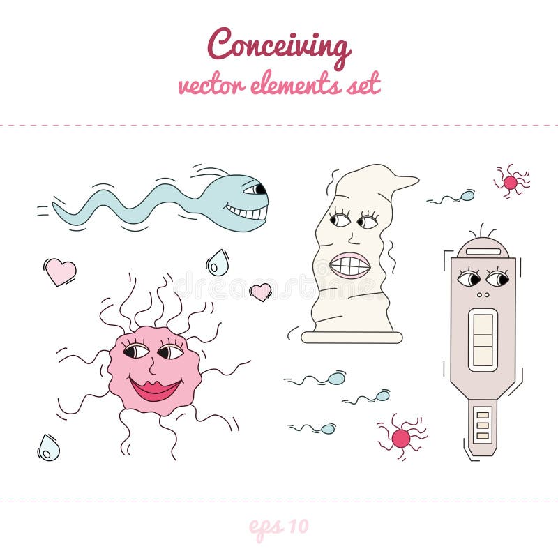 Concieving, Contraception and Impregnation Elements Set in Cartoon ...