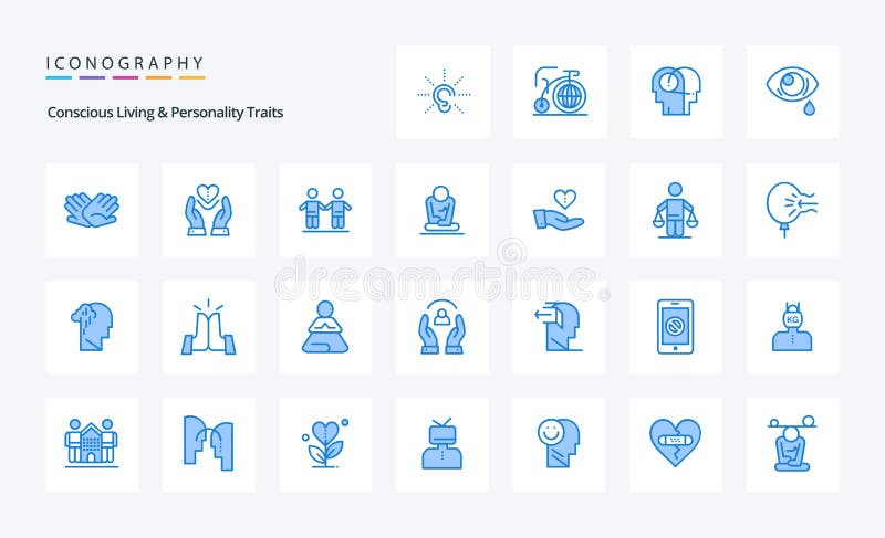 25 Concious Living and Personality Traits Blue Icon Pack Stock Vector ...
