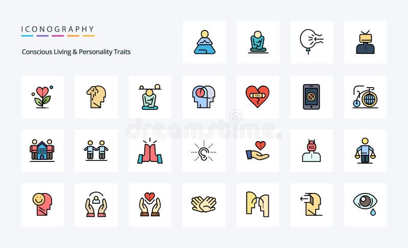 25 Concious Living and Personality Traits Line Filled Style Icon Pack ...