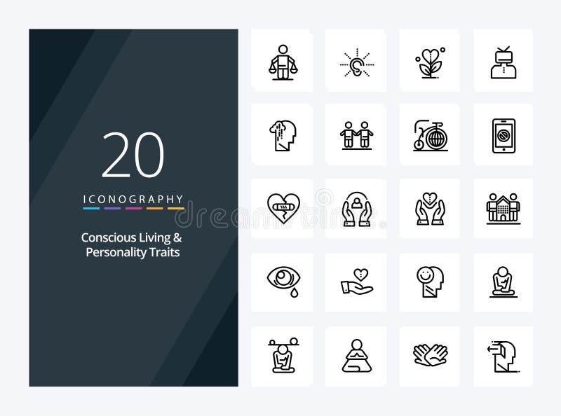 20 Concious Living and Personality Traits Outline Icon for Presentation ...