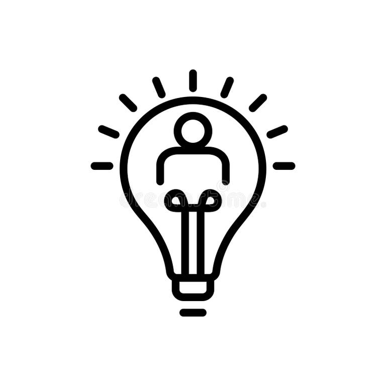 Black Line Icon for Conclusion, Thinker and Lightbulb Stock Vector ...