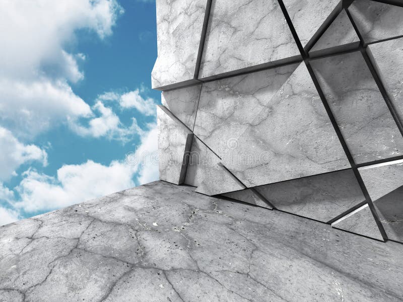 Concrete Abstract Architecture on Cloudy Sky Background Stock ...