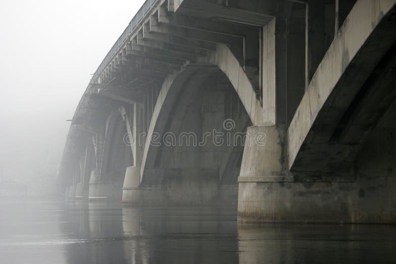 Concrete Arch Bridge Over the River in the Fog Stock Photo - Image of ...
