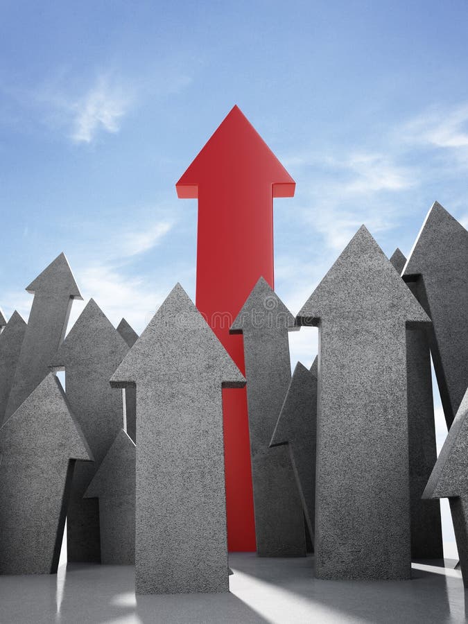 Concrete Arrows with Red One Against the Sky Stock Illustration ...