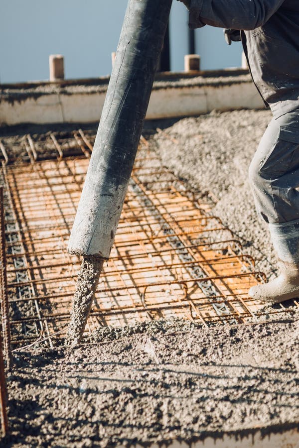 Concrete Automatic Pump Tube Working on Construction Site, Stock Image ...