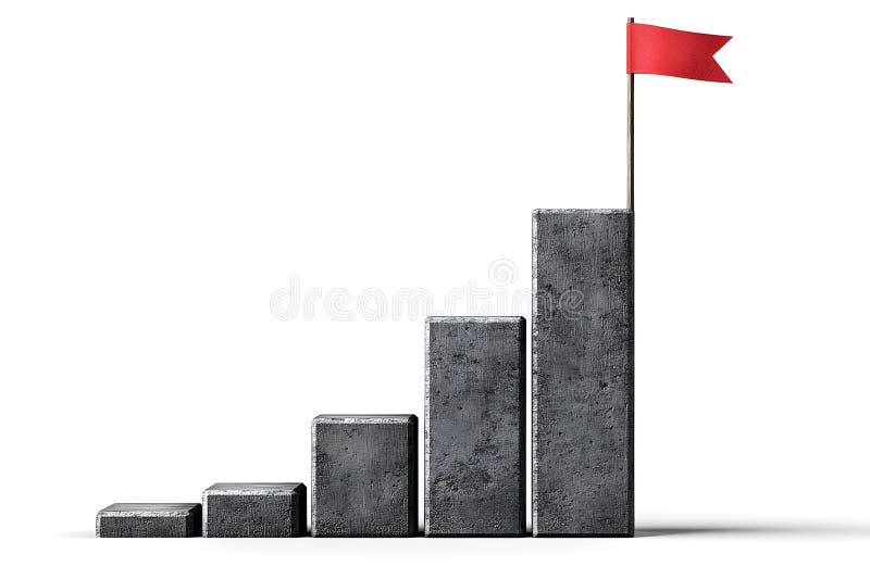Concrete Bar Graph with Red Flag on Top Concept of Growth and ...