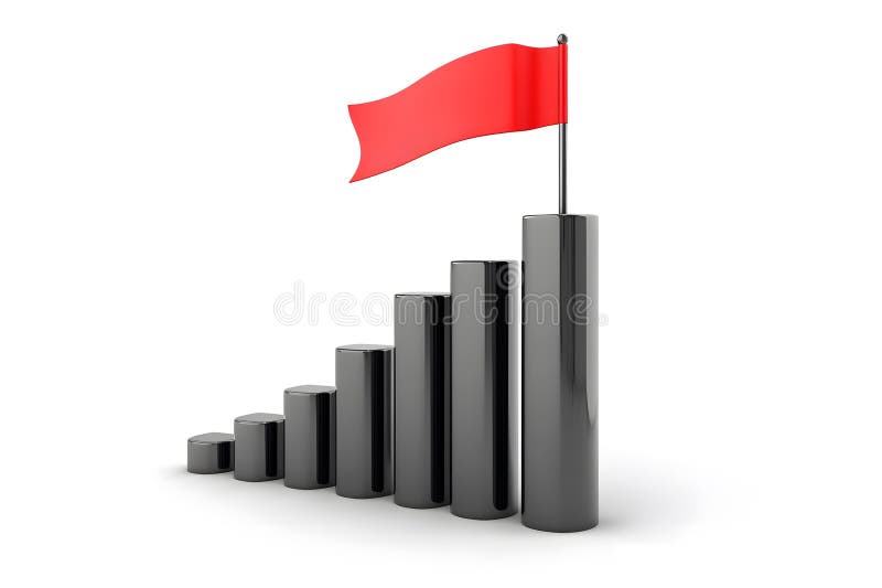 Concrete Bar Graph with Red Flag on Top Concept of Growth and ...