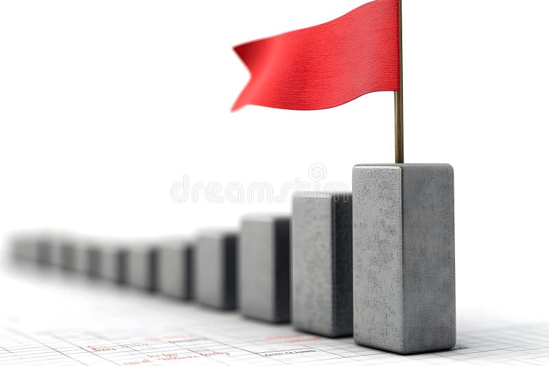 Concrete Bar Graph with Red Flag on Top Concept of Growth and ...