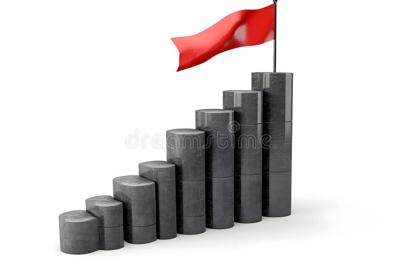 Concrete Bar Graph with Red Flag on Top Concept of Growth and ...