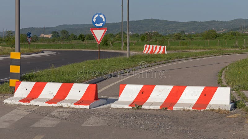 Concrete Barrier Roundabout Stock Photo - Image of closed, warning ...