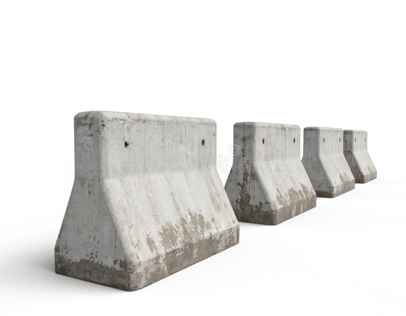 Concrete Barriers Arranged in Row on White Background. Construction ...