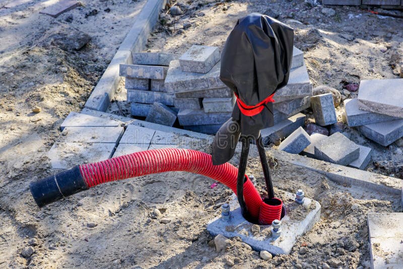 Concrete Base of a New Lighting Lantern Pole with Screws and Supply ...