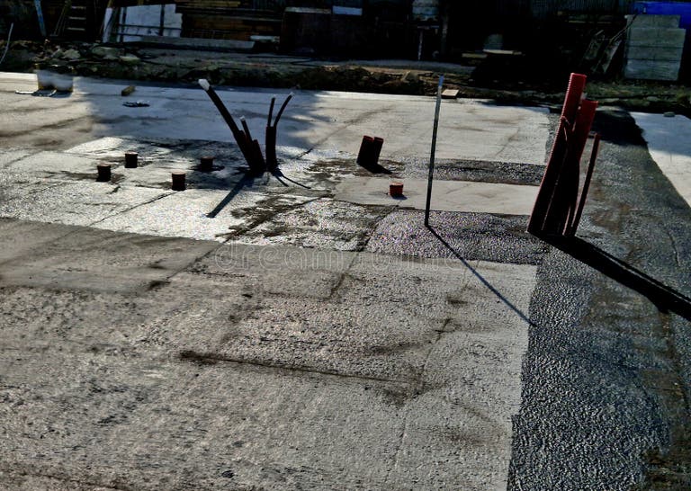 Concrete Base Plate Insulation. Coating Under the Wall before Stock ...