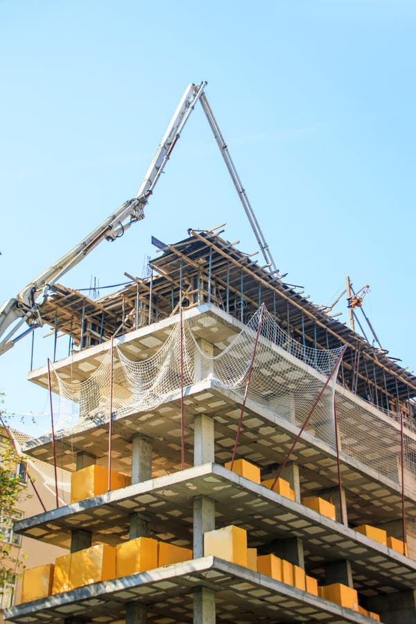 Concrete Beams, Columns and Working Crane of Building Under ...