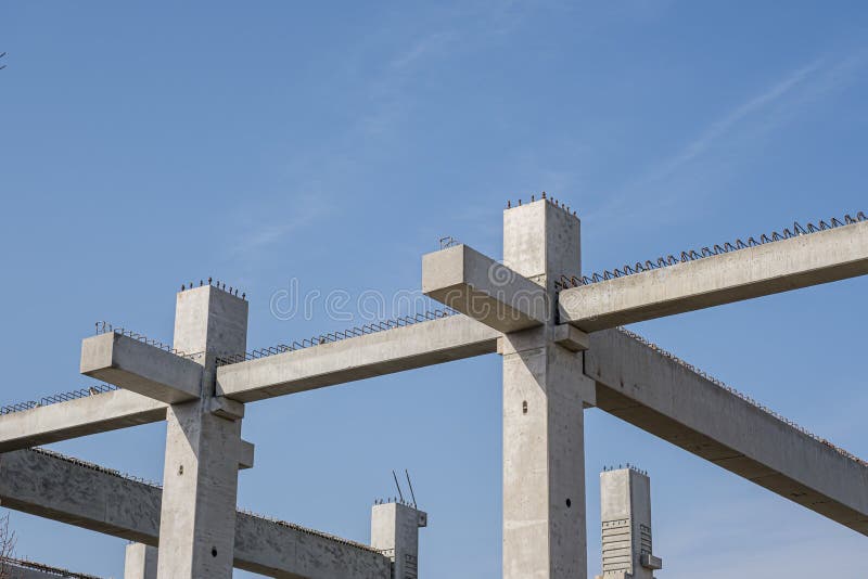 Concrete Beams on Construction Site Stock Image - Image of home, brick ...