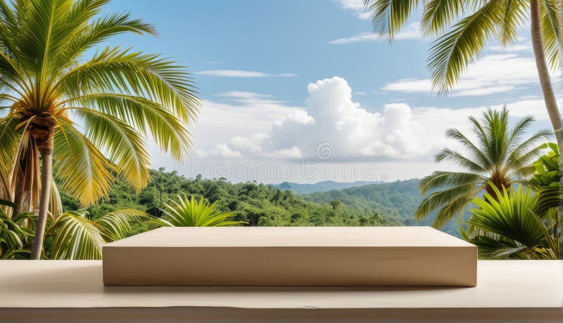Beige Tabletop in Jungle Setting with Sky Background Stock Image ...