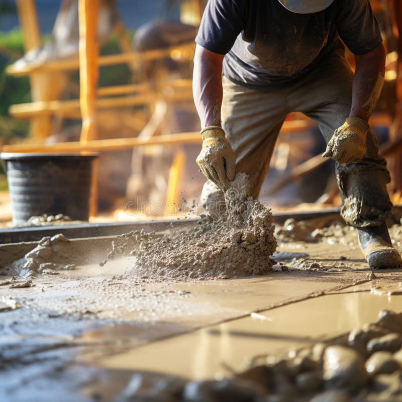 Concrete Being Poured at the Construction Site by a Dedicated Worker ...