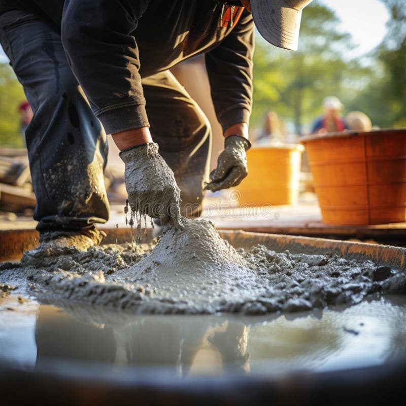 Concrete Being Poured at the Construction Site by a Dedicated Worker ...