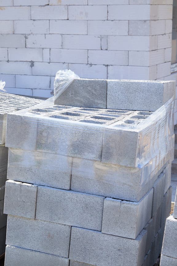Concrete Block Bricks in Stack for Wall Construction. Stock Image ...