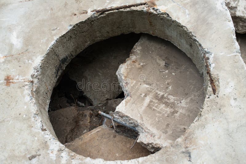 Concrete Block with the Manhole Opening Stock Image - Image of debris ...