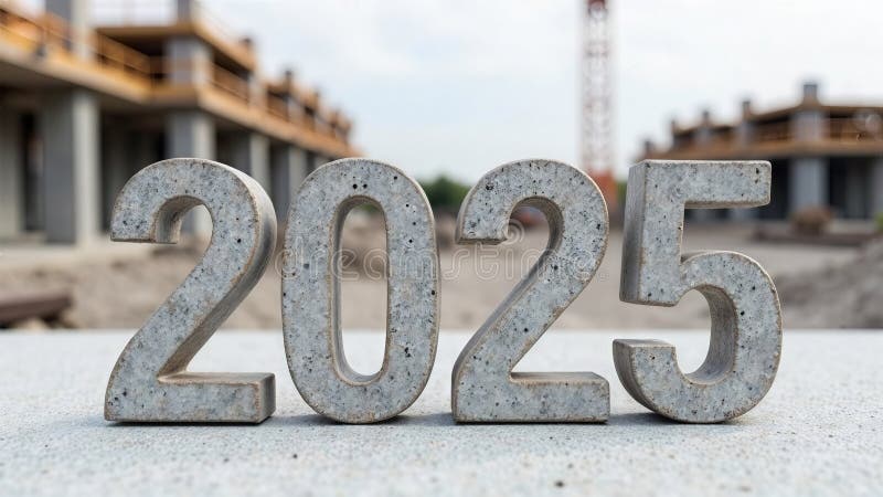 Concrete Block Numbers 2025 Blurred Construction Site Background Stock ...
