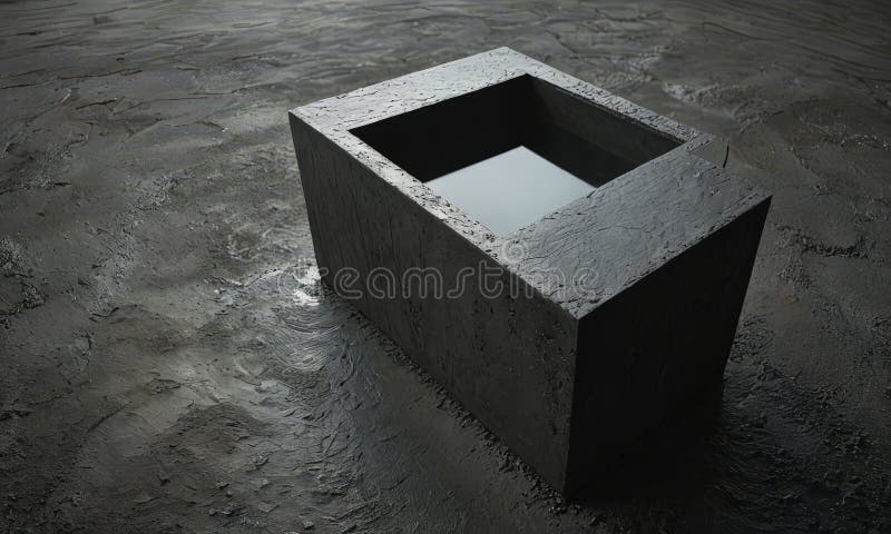 Concrete Block with Rectangular Opening Sits on Textured Concrete Floor ...