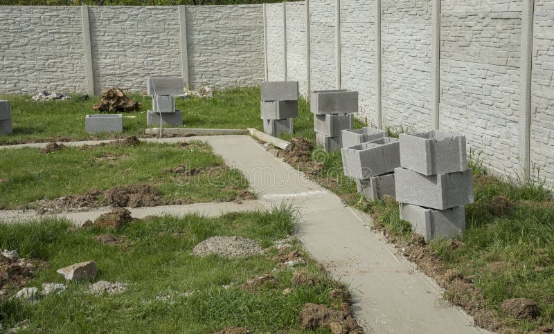 Concrete Block on a Side of the Foundation Stock Photo - Image of house ...