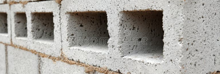 Concrete Block Wall Construction with Multiple Openings Viewed in Close ...