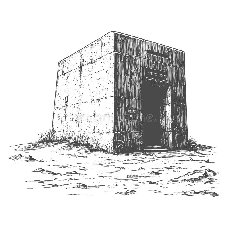 Small Concrete Bunker Entrance, Desolate Landscape Illustration Stock ...