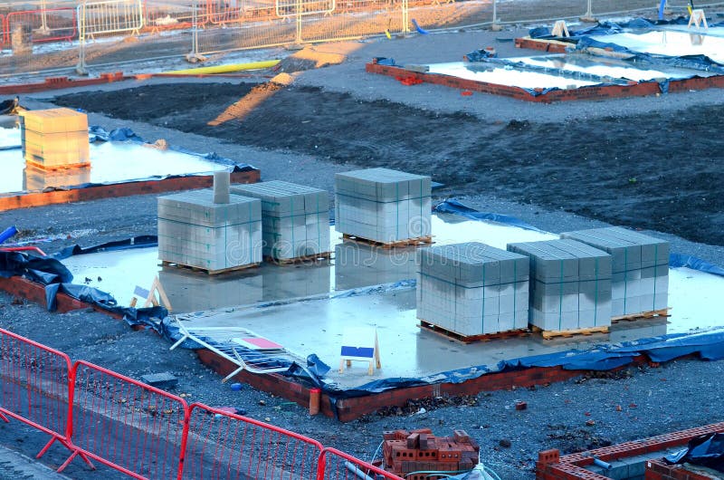 Concrete Blocks Delivered To Construction Site and Placed Next To the ...